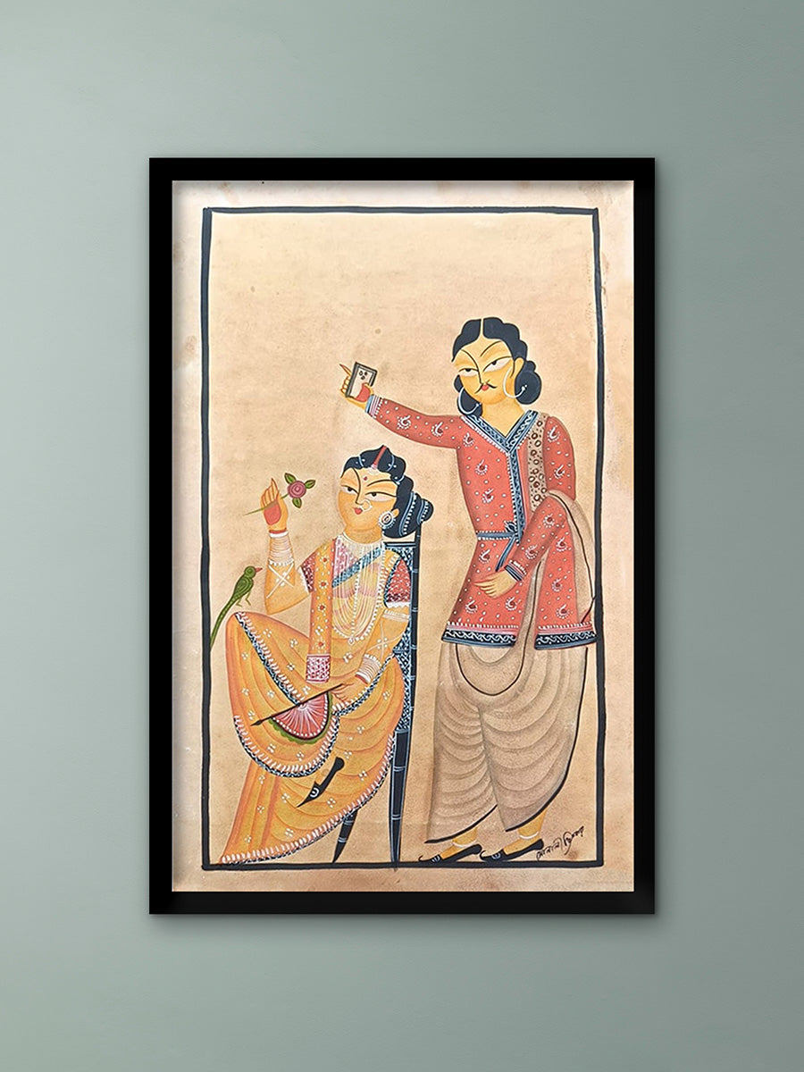Buy Bibi accompanying Selfie-clicking Babu Painting in Kalighat