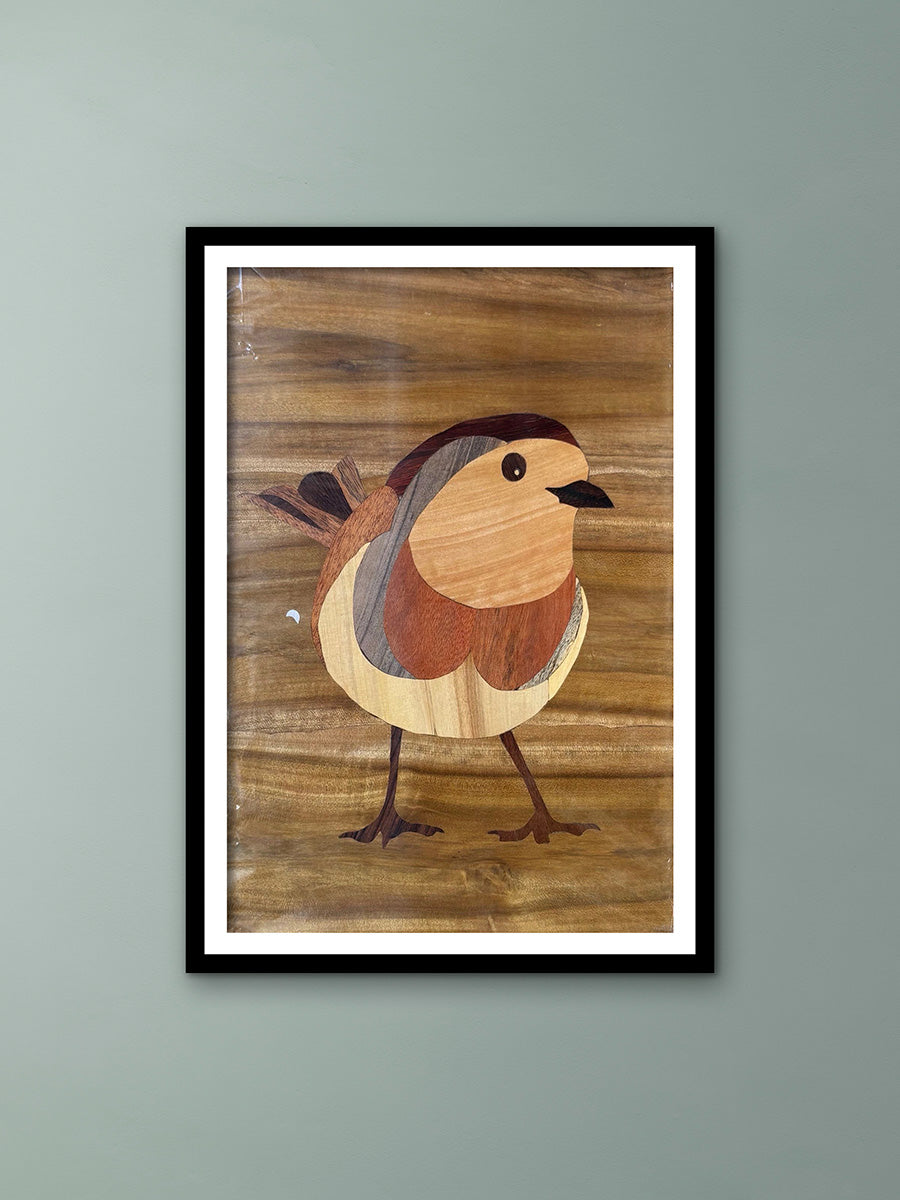 Buy Dark Brown Belly Sparrow Painting -Fine Wood Inlay designs