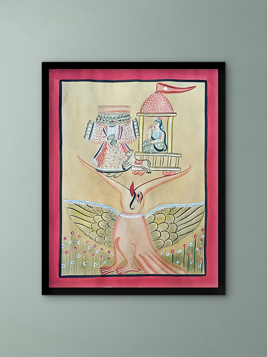 Buy Kalighat Painting Online -Jatayu confronting Ravan Theme