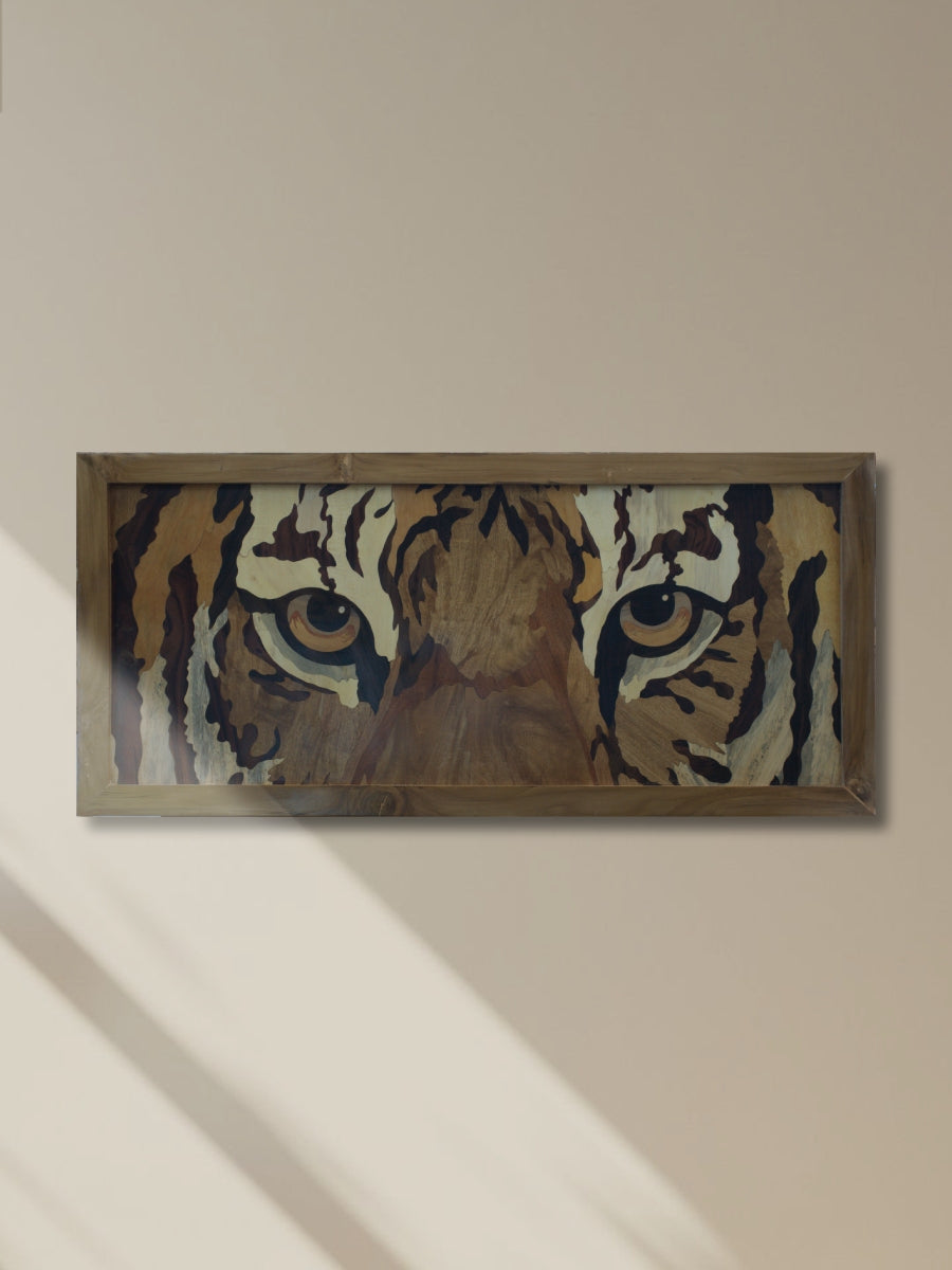 Handmade Tiger Gaze Painting In Mysore Wood Inlay