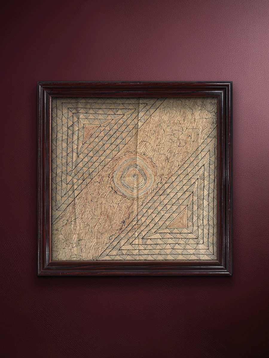 Abstract Geometric Patterns in Ajrakh Artwork for sale