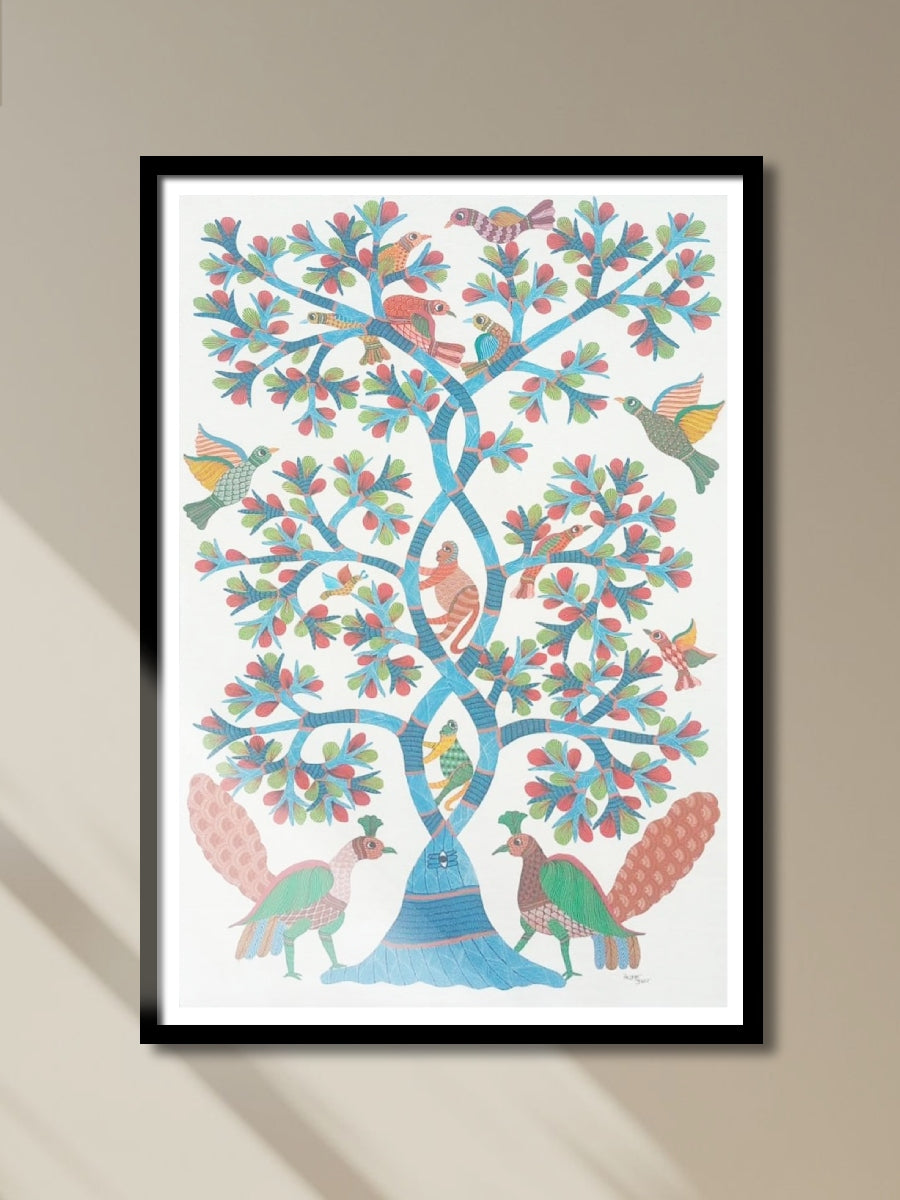 Majestic Tree Wildlife Painting In Gond Art