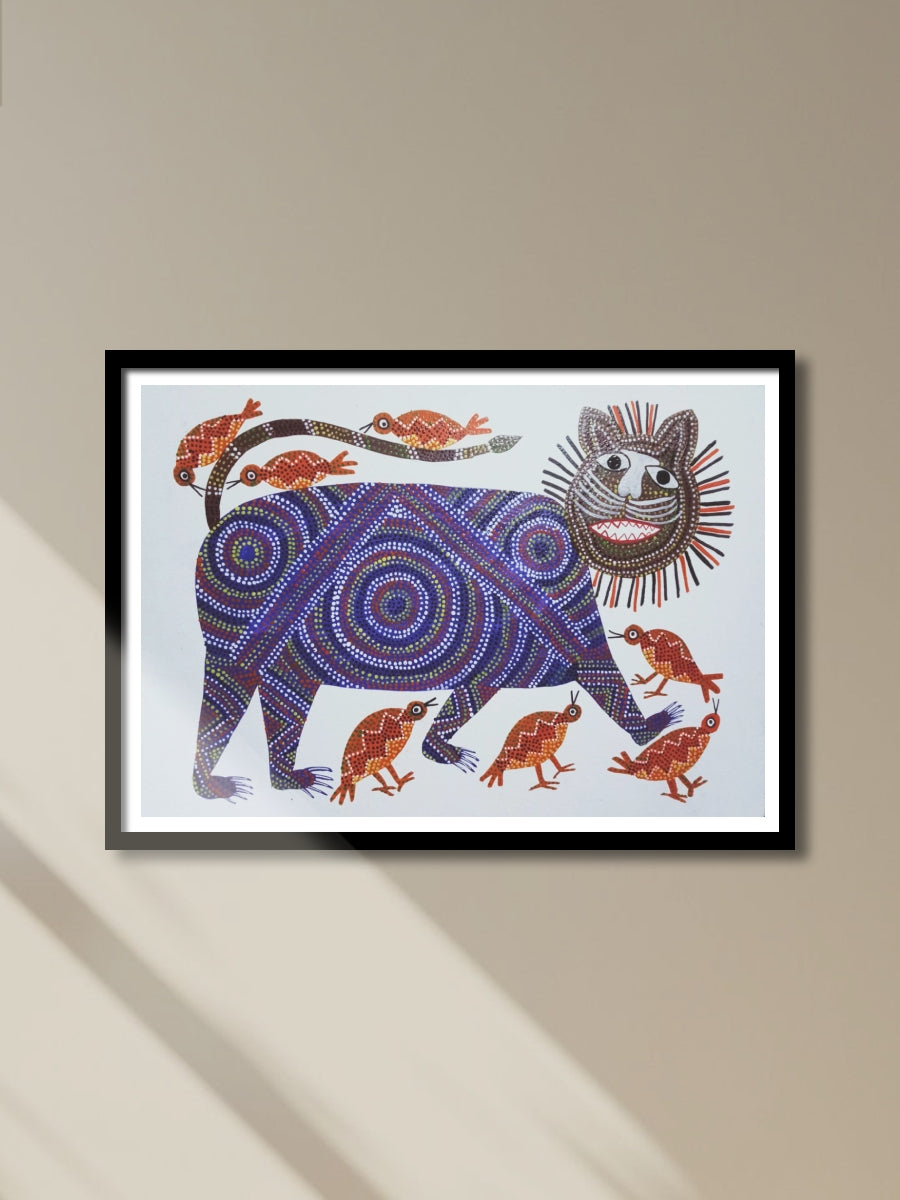 Buy Traditional Bhil painting of Birds And Lion