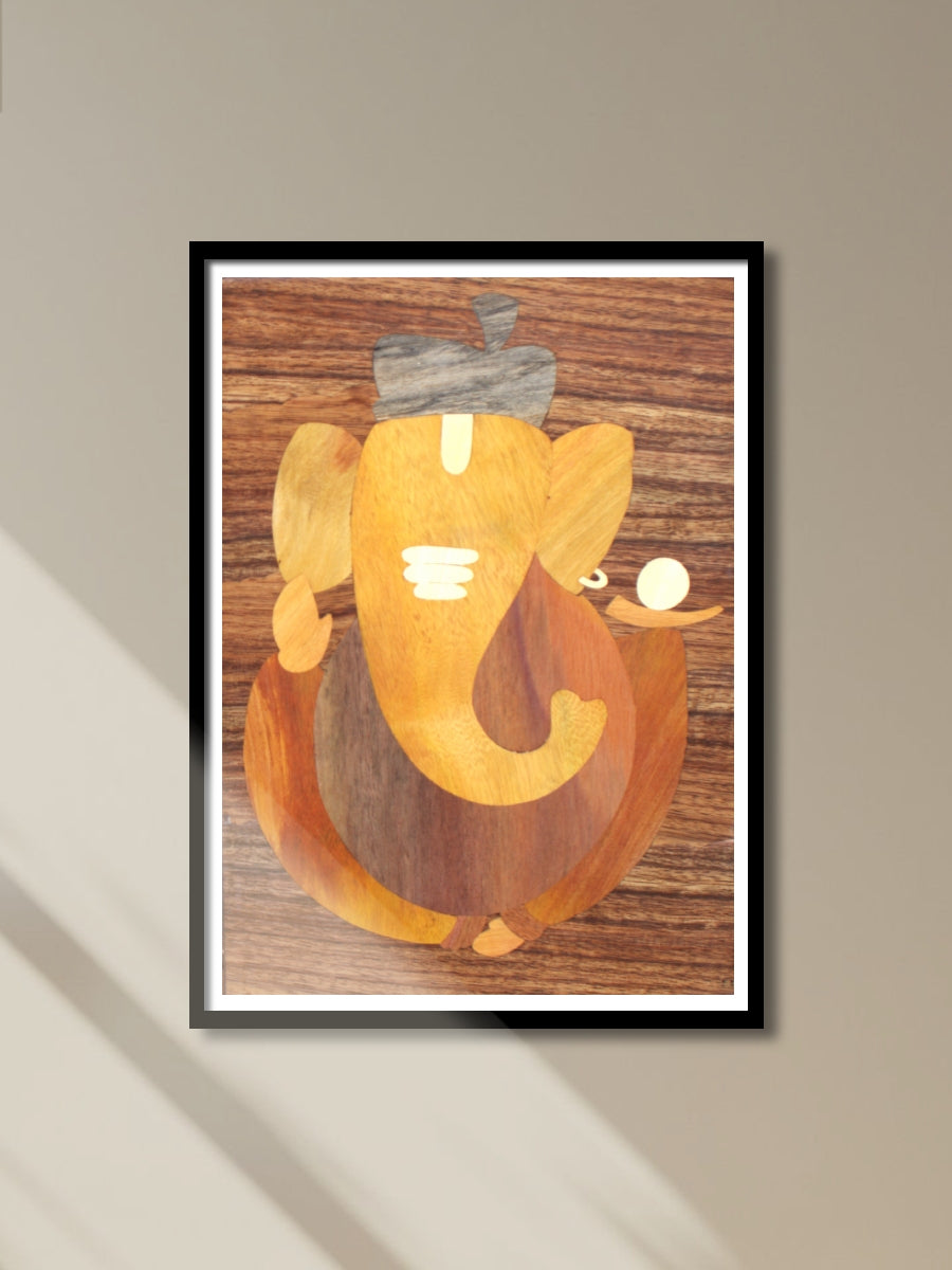 Divine Lord Ganesha Wood Inlay Artwork