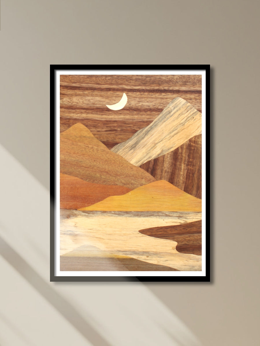 Wooden Moon and Mountains Design in wood Inlay