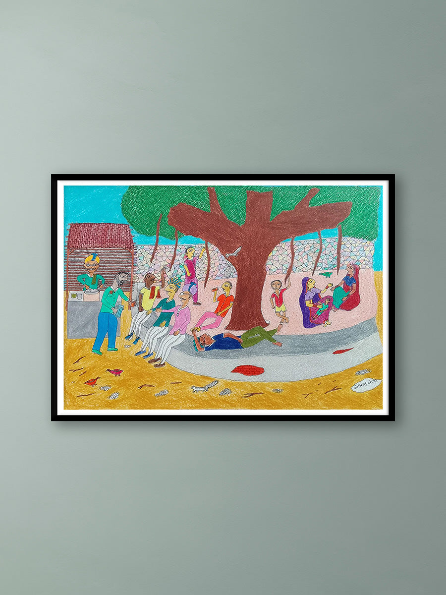 Village Life Under The Banyan Tree In Jogi Art