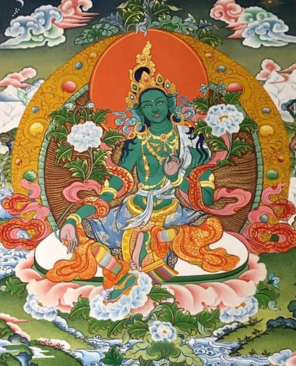 Green Tara Devi Thangka Painting | Available for Purchase