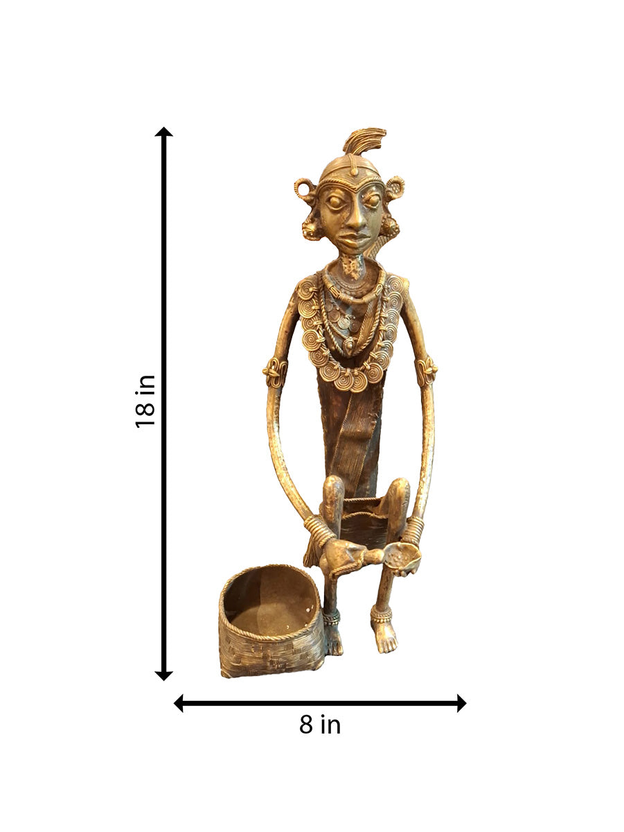 Buy Dhokra Tribal Hardworking Lady Sculpture at Best Price Online