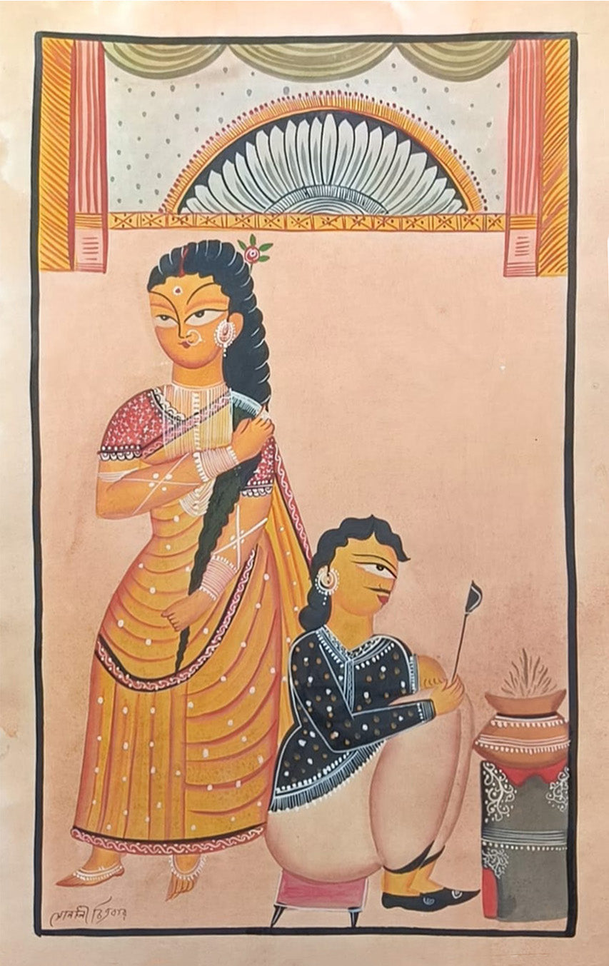 Babu and Bibi In Kalighat - Authentic Kalighat folk Art from India