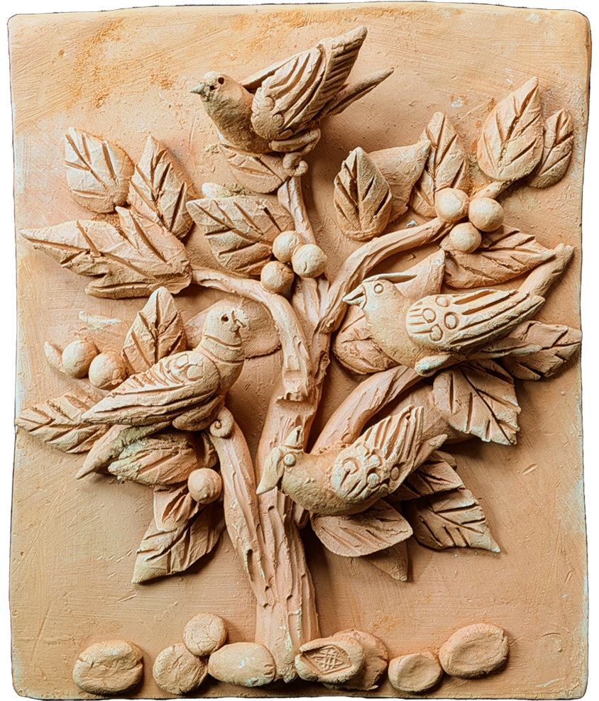 Birds Amidst Nature in Terracotta artwork for Home Decor