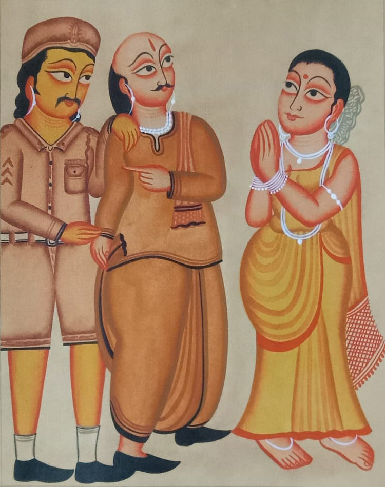 Buy Colonial encounter hand painted in Kalighat style by Bapi Chitrakar