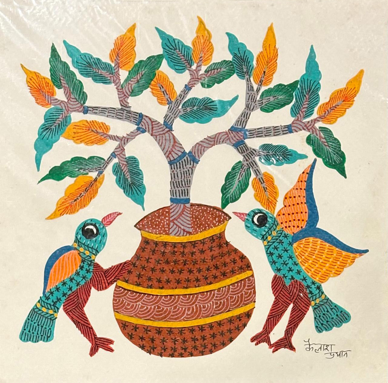 Buy Tree with birds in Gond Art – Handmade Traditional Art
