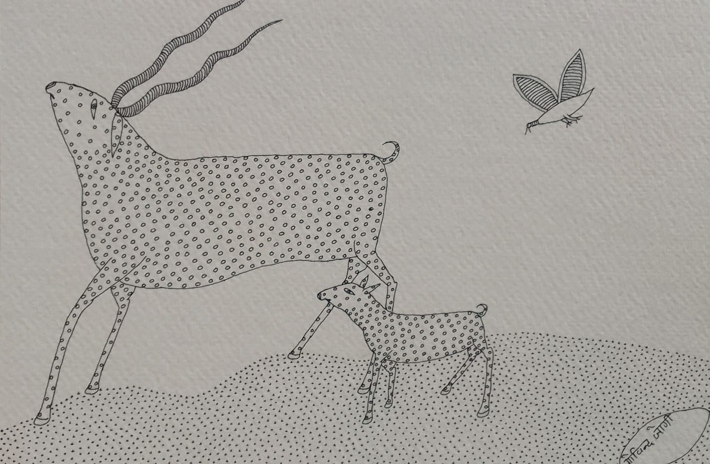 Deer and Fawn In Jogi Art