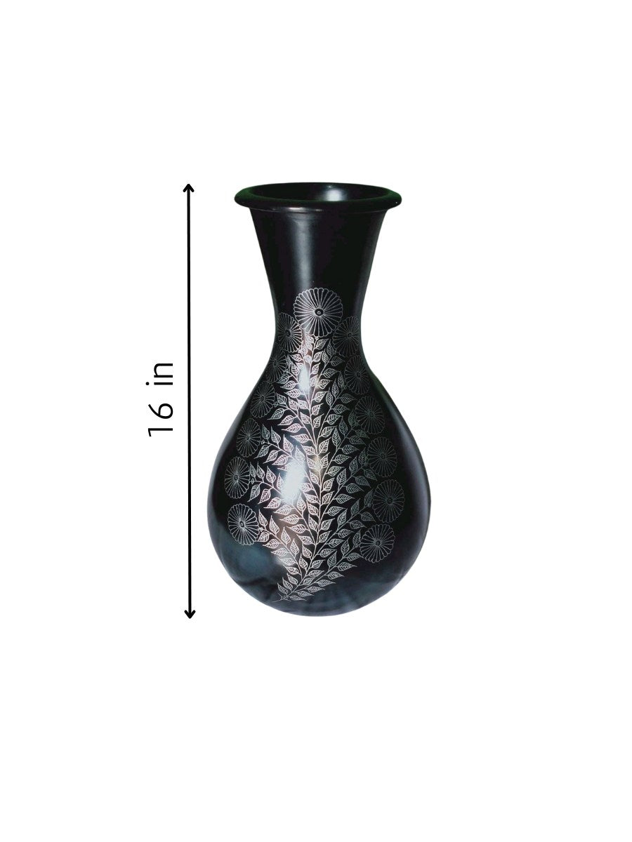 Buy Black Pottery Flower Vase Surahi Shape