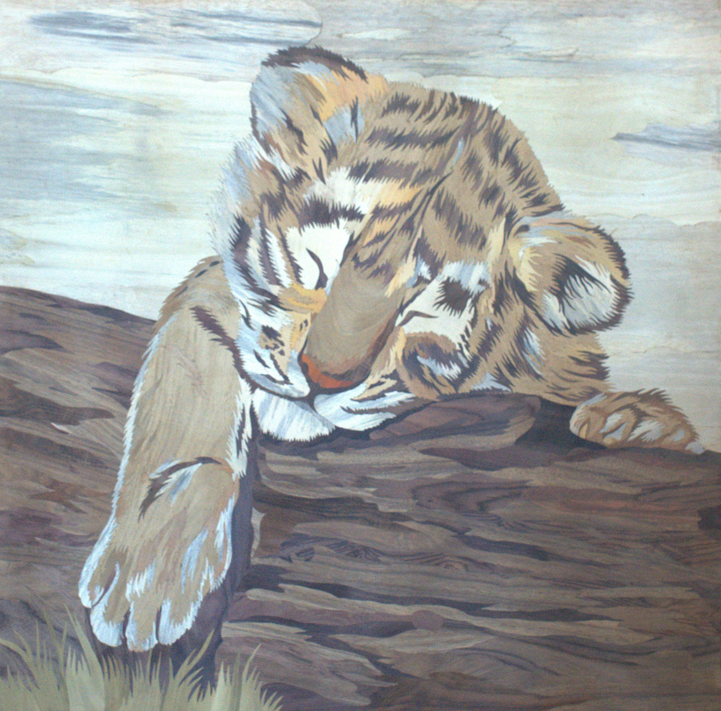 Cub (Tiger Baby) Painting In Mysore Wood Inlay