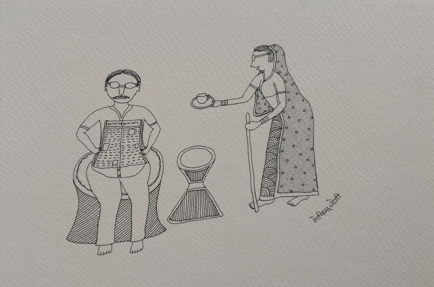 Handmade Elderly Couple Jogi Painting