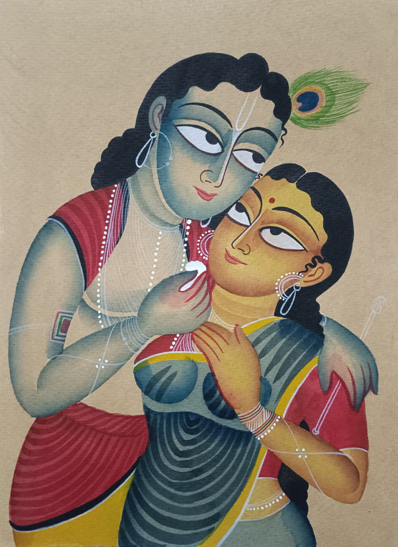Krishna and Radha in Kalighat Style | Handmade Art