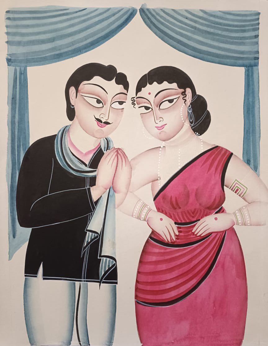 Shop Online Women and Man painting In traditional Kalighat art
