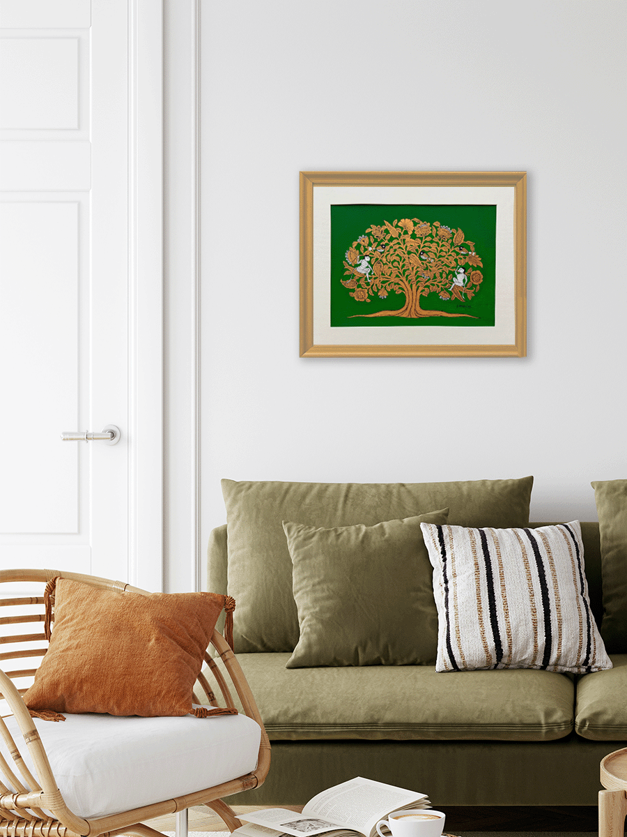 Buy Tree with Monkeys and Birds in Phad painting Online