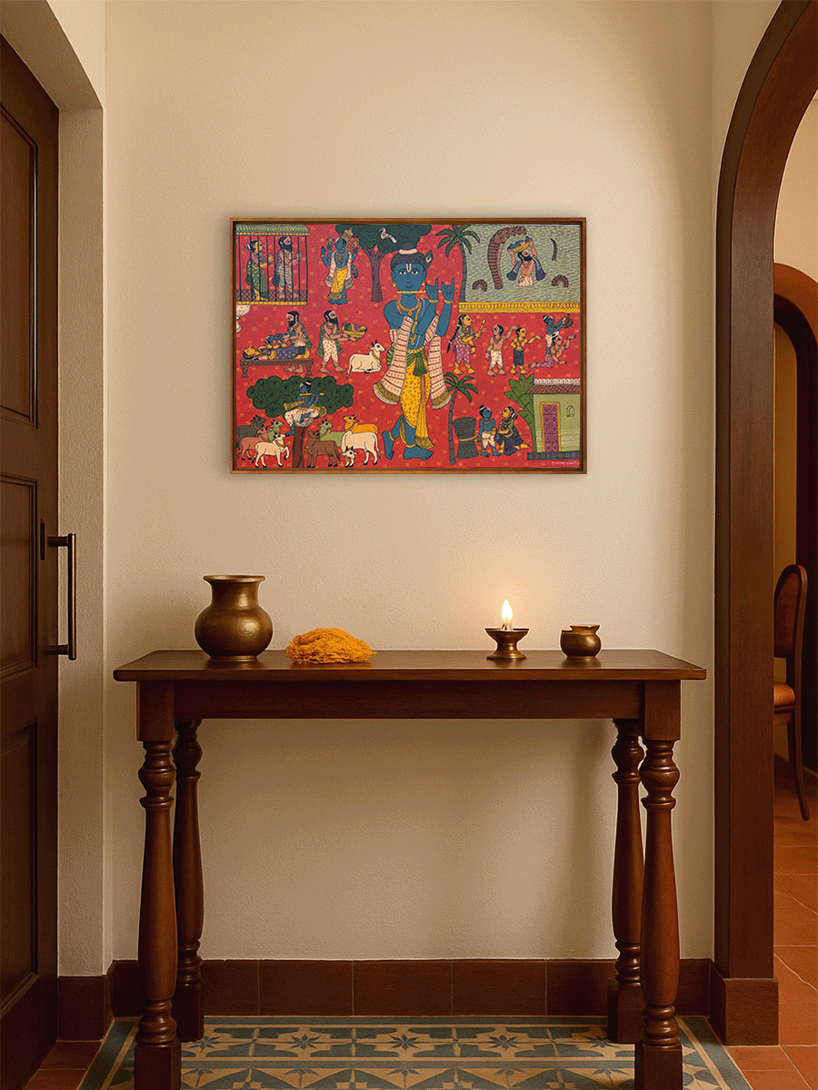 Buy Cheriyal painting of Krishna Leela | Traditional Indian art