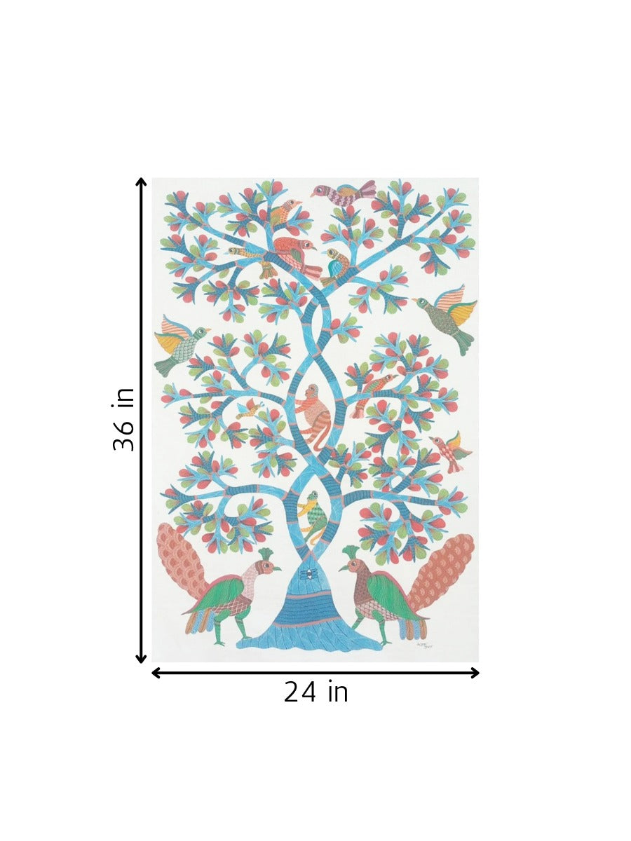 Majestic Tree Wildlife Painting In Gond Art