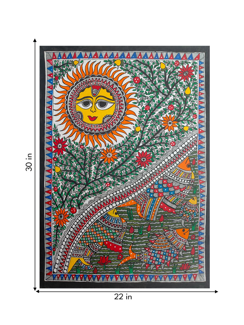 Trees and waters in Madhubani Painting for sale