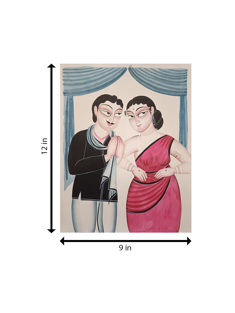 Shop Online Women and Man painting In traditional Kalighat art