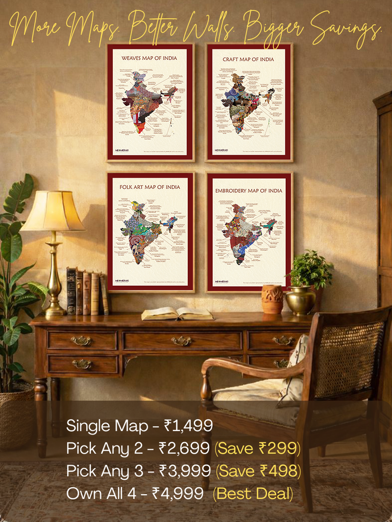 Framed Folk Art of India Map | Home Décor Print by MeMeraki