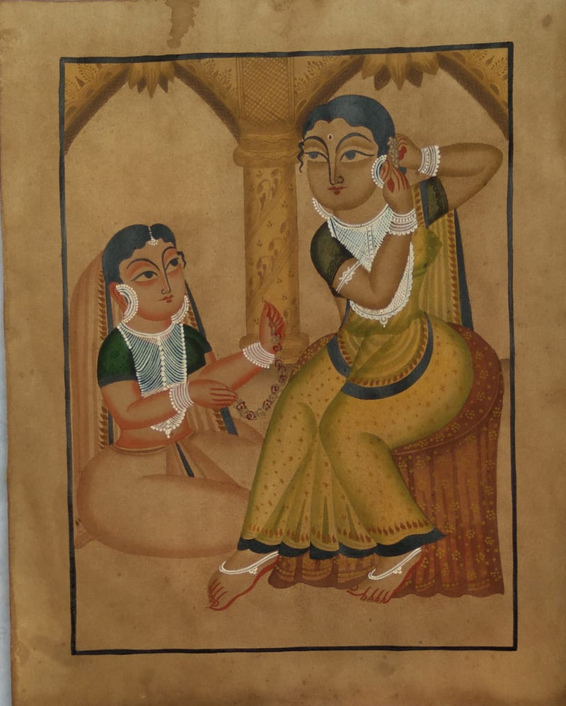 Buy Getting Ready Kalighat Style Painting by Bapi Chitrakar for Sale