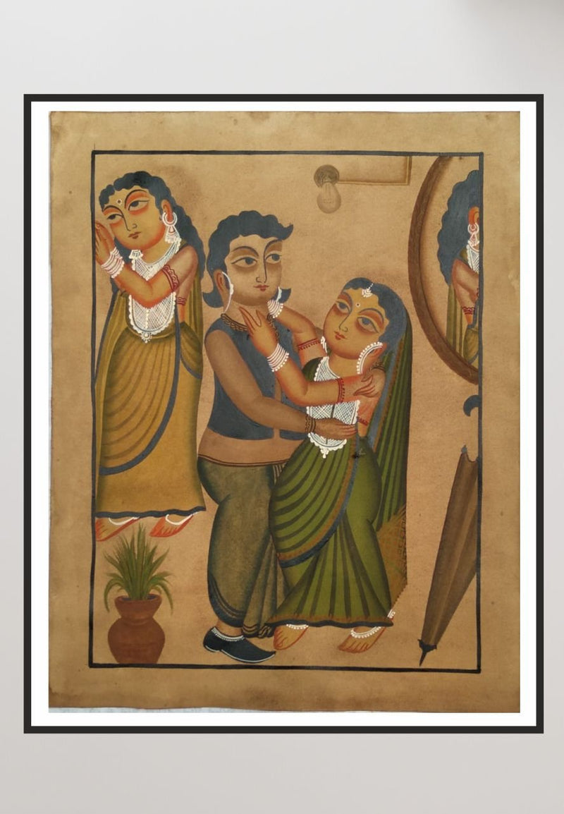 Buy Eavesdropping Kalighat Style Painting by Bapi Chitrakar for Sale