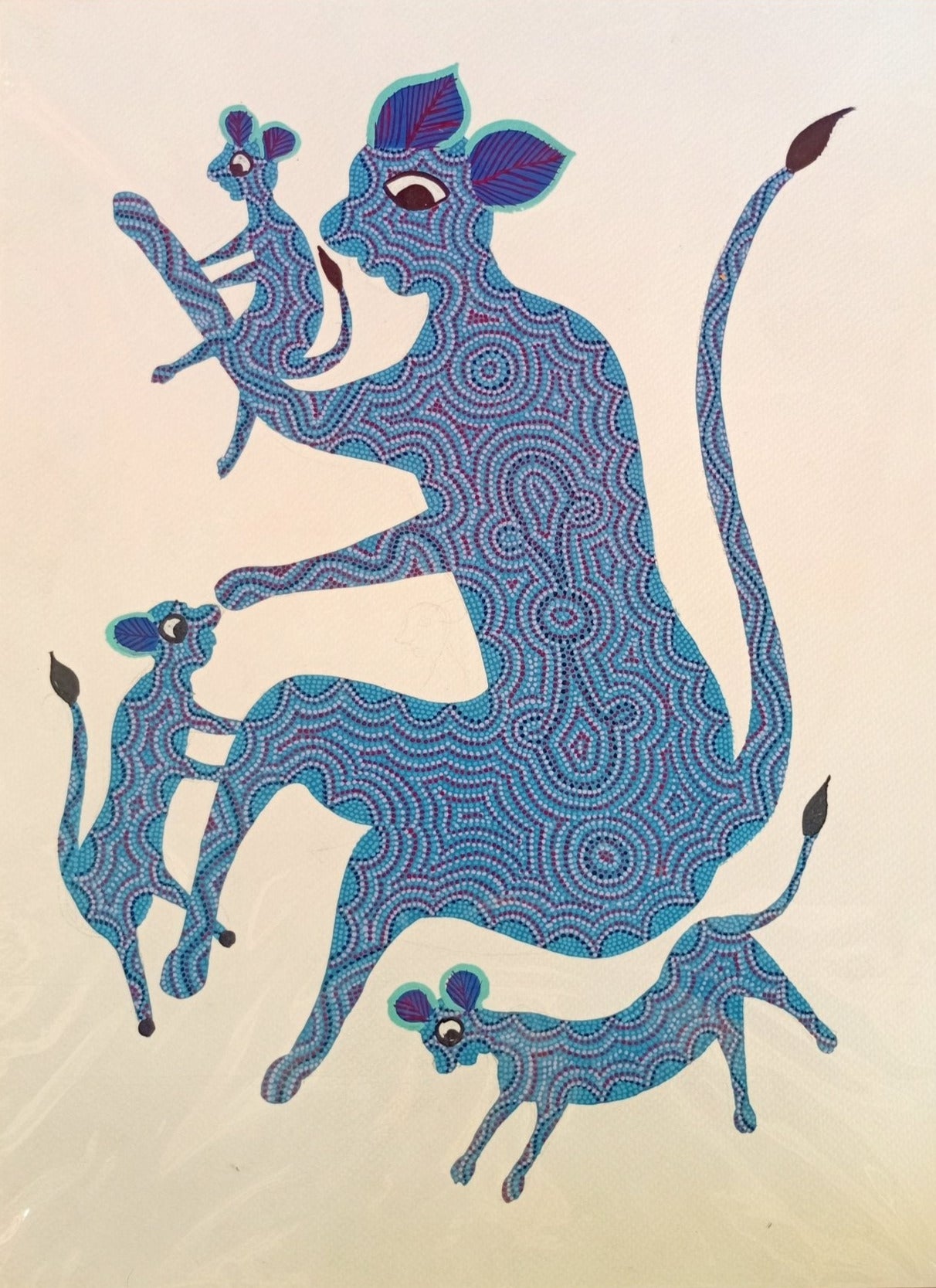 Buy The Blue Tigress and Her Cubs Bhil Painting | Folk Art for sale ...