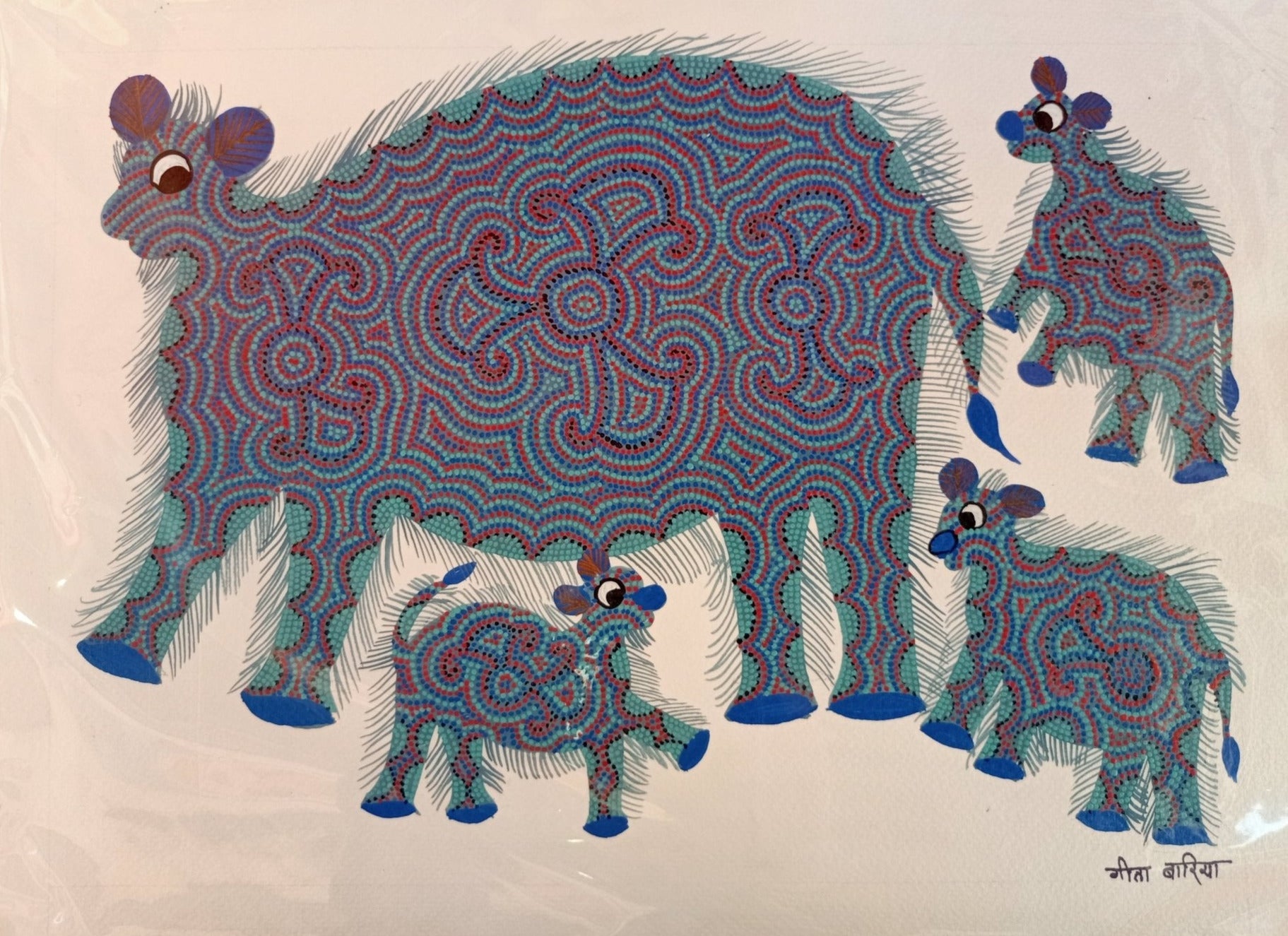 Buy Lioness and the Cubs in Bhil Painting by Geeta Bariya Online ...