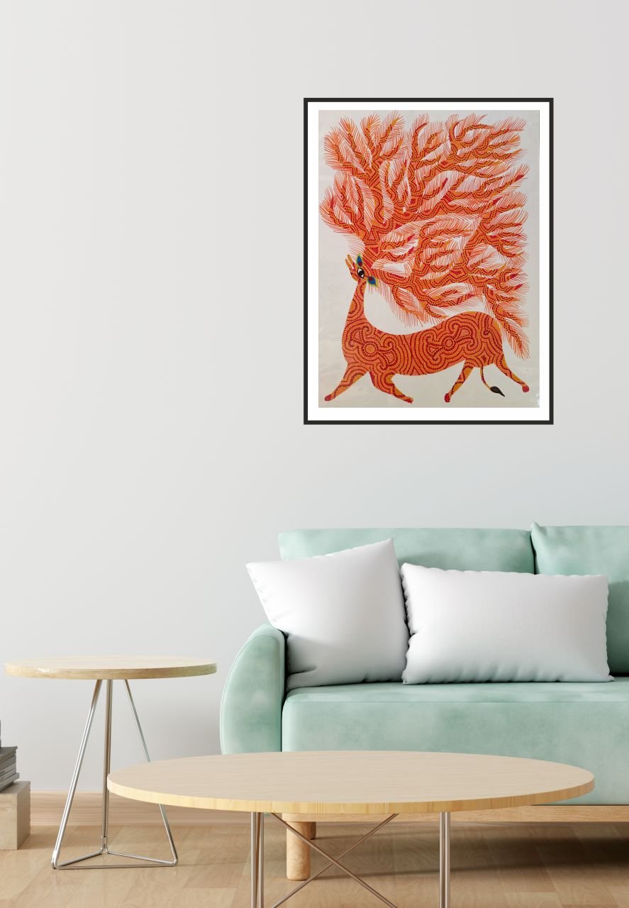 Buy Saffron Deer Bhil Painting by Geeta Bariya – MeMeraki.com