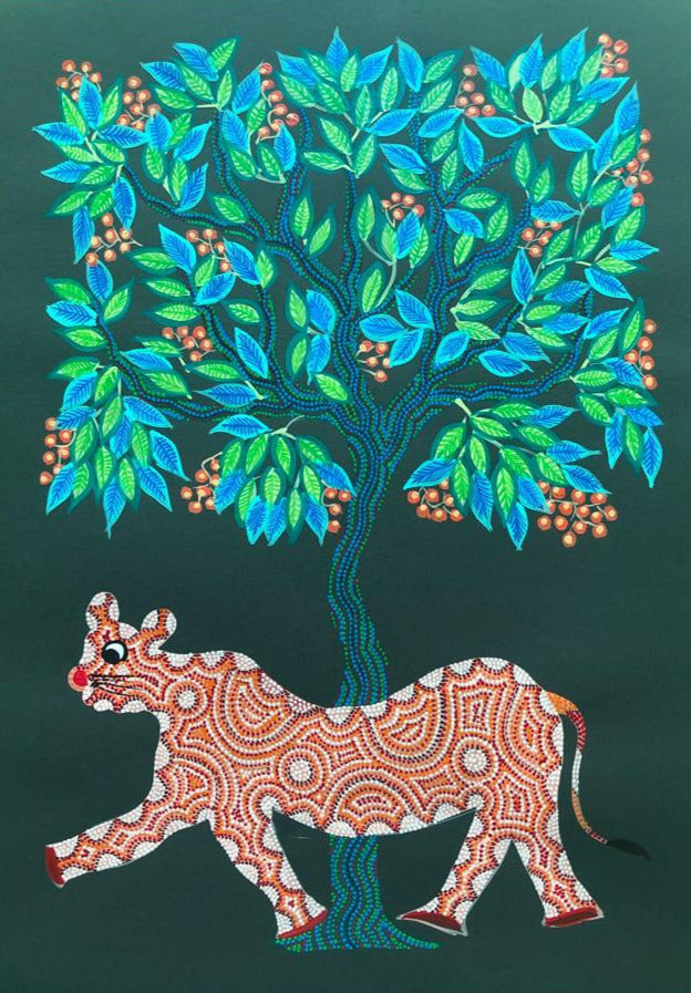 Forest King Lion Bhil Painting | Traditional Artwork for Sale ...