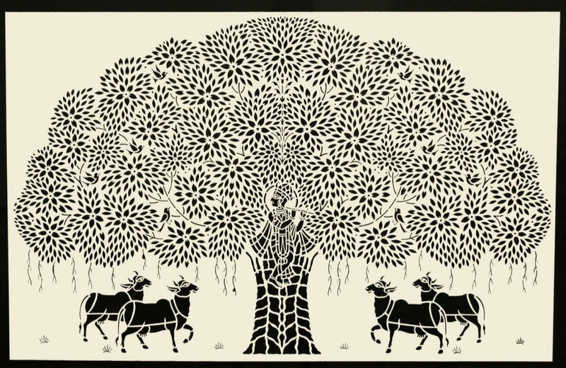 Buy Sanjhi Artwork | Krishna | Cows | Handcrafted paper art – MeMeraki
