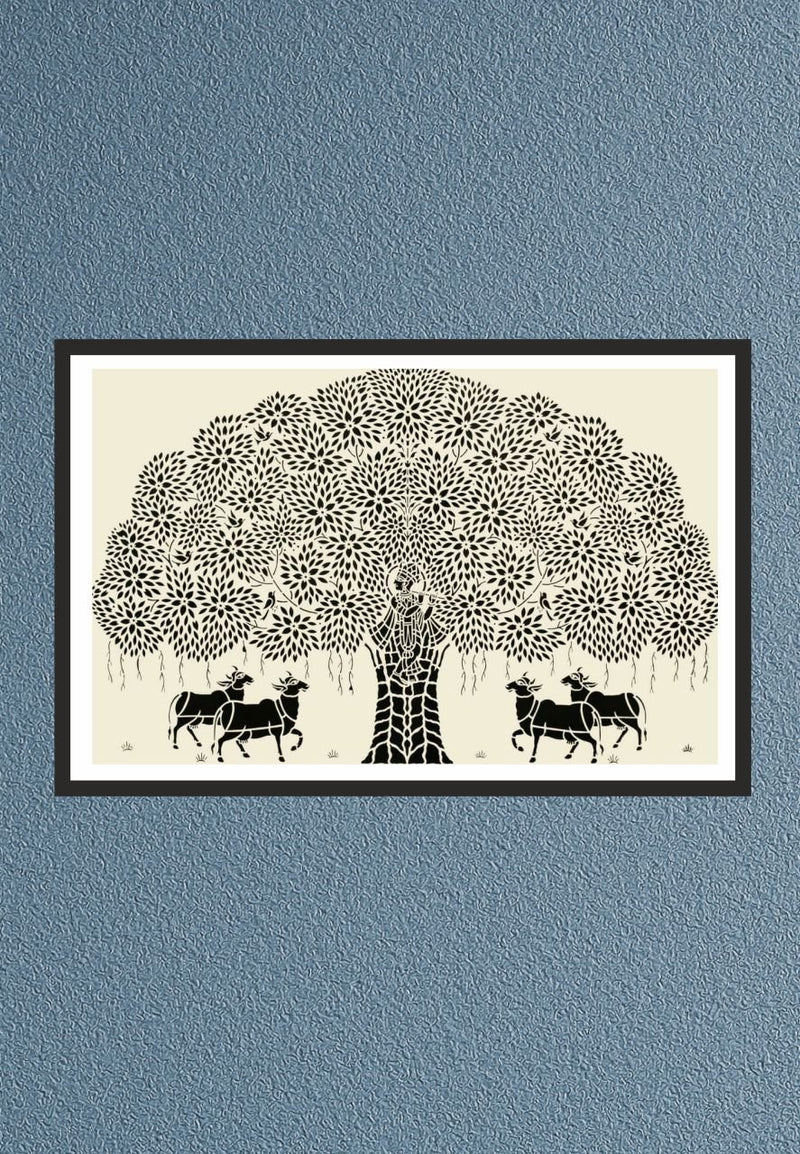 Buy Sanjhi Artwork | Krishna | Cows | Handcrafted paper art – MeMeraki